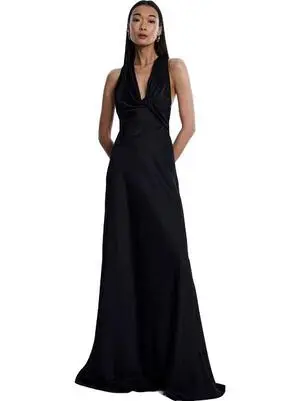 Bcbgmaxazria Cowl Neck Halter Gown - Black