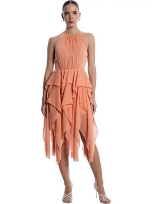 Bcbgmaxazria Ruffle Handkerchief Hem Midi Dress - Apricot