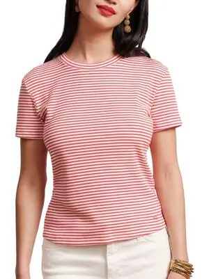 FRANCES VALENTINE Crewneck Ribbed Striped Tee - Red/white