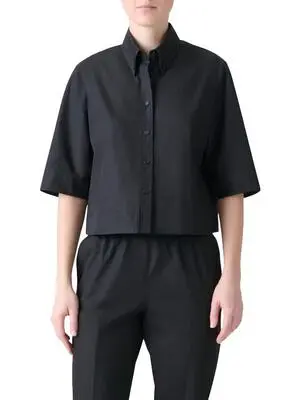 Akris Akris Punto Cotton Poplin Crop Button-down Shirt Black