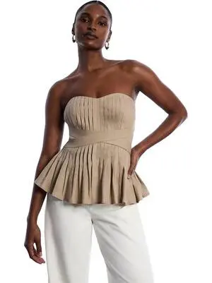 Bcbgmaxazria Stretch Linen Strapless Peplum Top - Sandstone