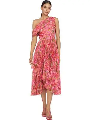 Theia Katia Draped Chiffon Dress - Hydra Floral