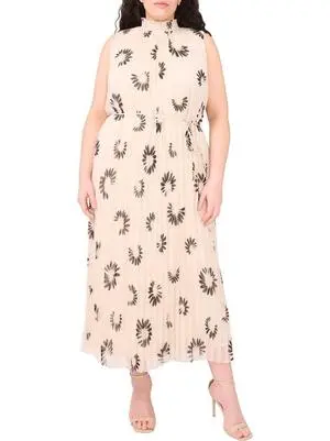 Halogen Daisy Print Sleeveless Pleated Maxi Dress - Birch