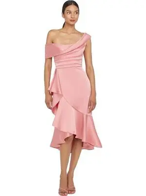 Theia Janice Draped Asymmetric Dress - Sugar Coral