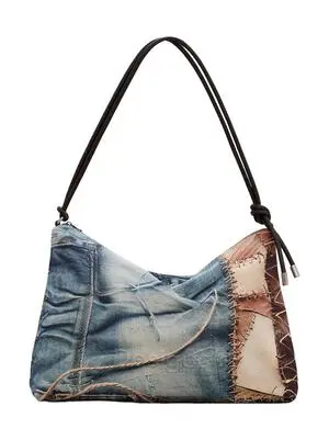 Desigual Mixed Media Denim Shoulder Bag - Blue Multi