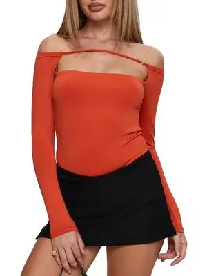 Princess Polly Off The Shoulder Bodysuit - Orange