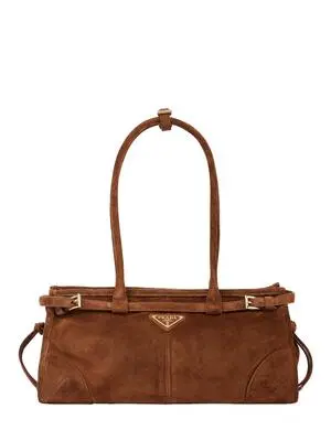 Prada Bonnie Medium Suede Shoulder Bag - Brown