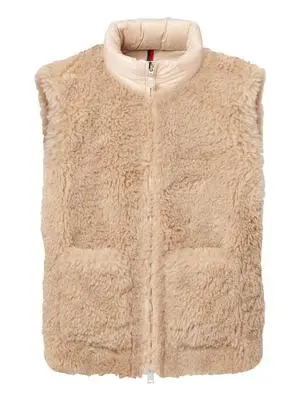 Moncler Logo Faux Fur Down Vest - Beige