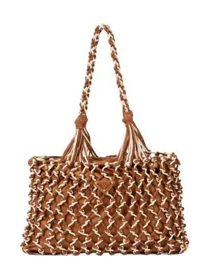 Prada Woven Suede-trimmed Tote Bag - Brown