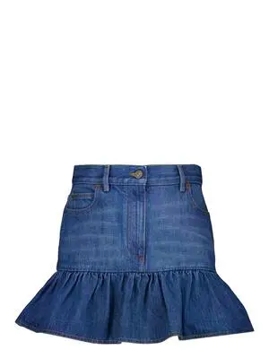 Valentino Garavani Ruffled Denim Mini Skirt - Blue
