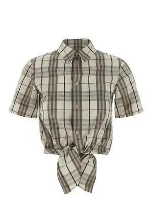 Burberry Check Print Cropped Cotton Shirt - Multicolor