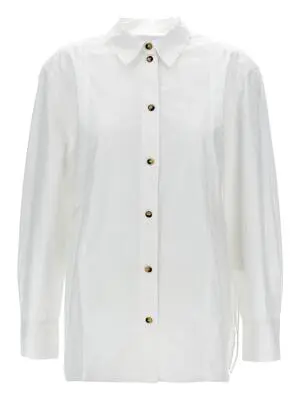 GANNI Lace-up Cotton Poplin Shirt - White