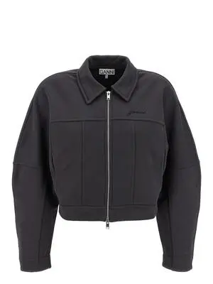 GANNI Heavy Terry Jersey Bomber Jacket - Gray