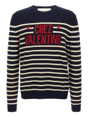 Valentino Garavani Chez Striped Wool Sweater - Blue