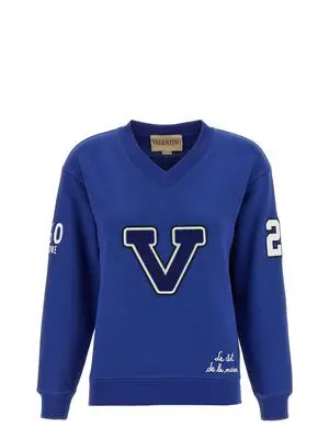 Valentino Garavani Brushed Cotton 'chat De La Maison' Sweatshirt - Blue