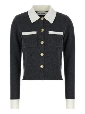 SELF-PORTRAIT Contrast Collar Cardigan - Gray