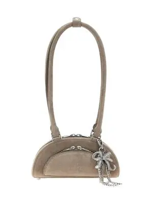 SELF-PORTRAIT Suede Mini Shoulder Bag With Charm - Gray