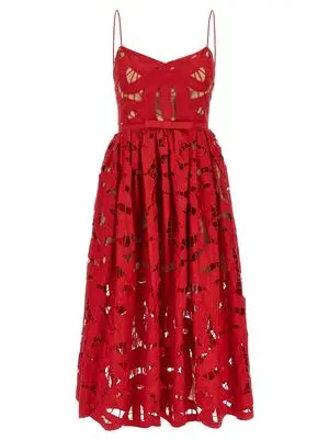 SELF-PORTRAIT Bow Embroidered Midi Dress - Red
