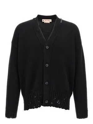 Marni Logo Embroidery Cardigan - Black