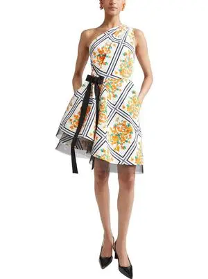 Carolina Herrera One-shoulder Faille Minidress - White Multi