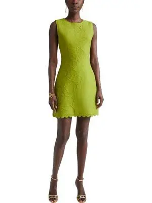Oscar De La Renta Cherry Blossom Embossed Sleeveless Dress - Fern