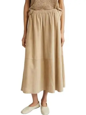 Lafayette 148 New York Paperfine Suede A-line Midi Skirt - Clay