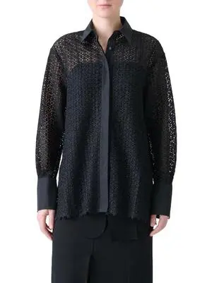 Akris Daisy Guipure Button-up Shirt - Black