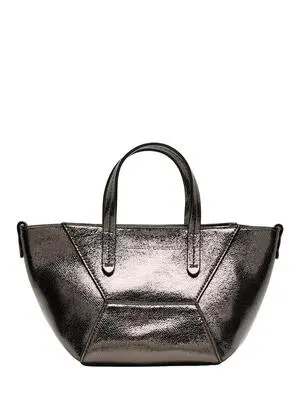 Brunello Cucinelli Mini Metallic Leather Shopper Tote - Antracite