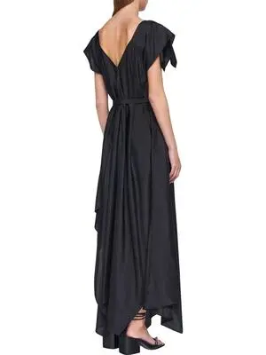 JOSEPH Plumet Draped Habotai Silk Maxi Dress - Black