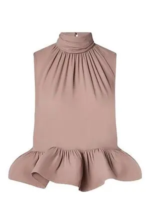 MALINA Lune High-neck Ruffle-hem Woven Blouse - Taupe