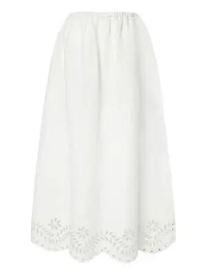 MALINA Elasticated-waist Broderie-anglaise Linen-blend Maxi Skirt - White