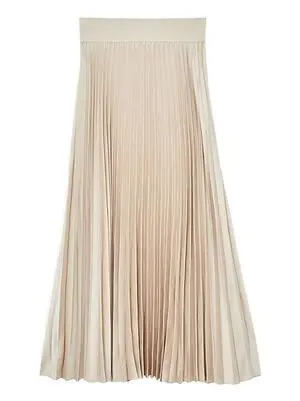 REISS Pleated Woven Midi Skirt - Champagne Neutral