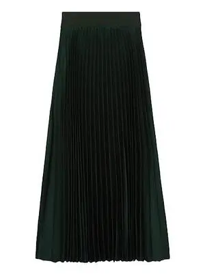 REISS Pleated Woven Midi Skirt - Dark Green