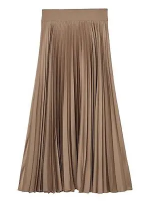 REISS Pleated Woven Midi Skirt - Mocha Brown