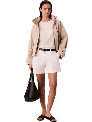 Calvin Klein Cotton Stretch Twill Pleated Bermuda Shorts - Blanc De Blanc