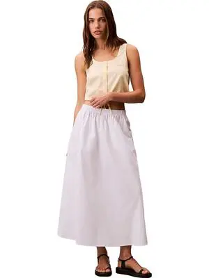 Calvin Klein Poplin Midi Skirt - Brilliant White