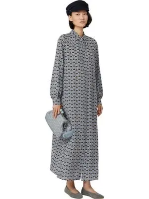Max Mara Printed Silk Shirt Dress - Avio