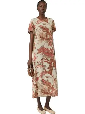 Max Mara Printed Silk T-shirt Dress - Beige