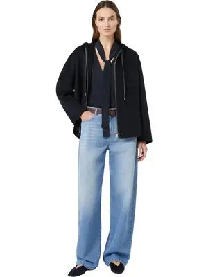 Max Mara Wool, Cashmere, And Silk Drap Sweatshirt - Navy