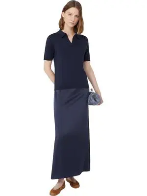 Max Mara Satin Calf-length Skirt - Navy