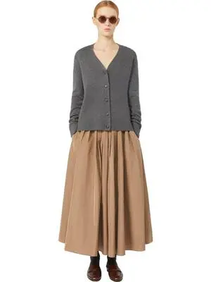 Max Mara Pleated Taffeta Flared Skirt - Camel