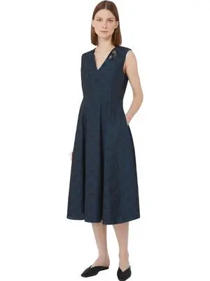 Max Mara Flared Jacquard Midi Dress - Midnightblue