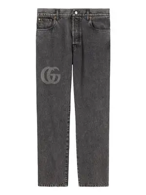 Gucci Slim-fit Denim Pant With Logo Detail - Grey