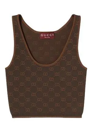Gucci Stretch Gg Viscose Jacquard Tank Top - Brown