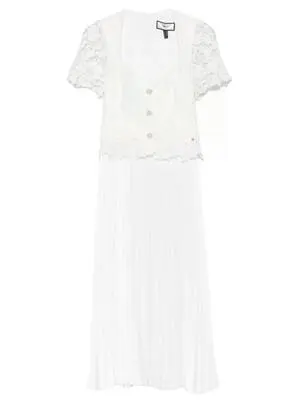 NISSA Pleated Lace Midi Dress - White