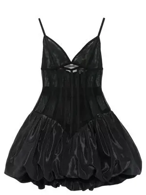 NISSA Waist-corset Taffeta Mini Dress - Black