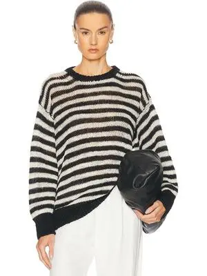 RÓHE Linen Knitted Sweater - Off White & Black Wide Stripe