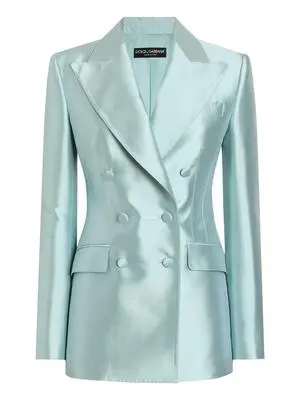 Dolce & Gabbana Double-breasted Shantung Silk Jacket - Blue