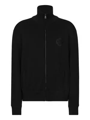 Dolce & Gabbana Cashmere And Silk Zip-up Sweatshirt With Dg Patch - Black