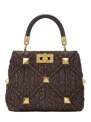 VALENTINO Valentino Raffia Roman Stud Top Handle Bag